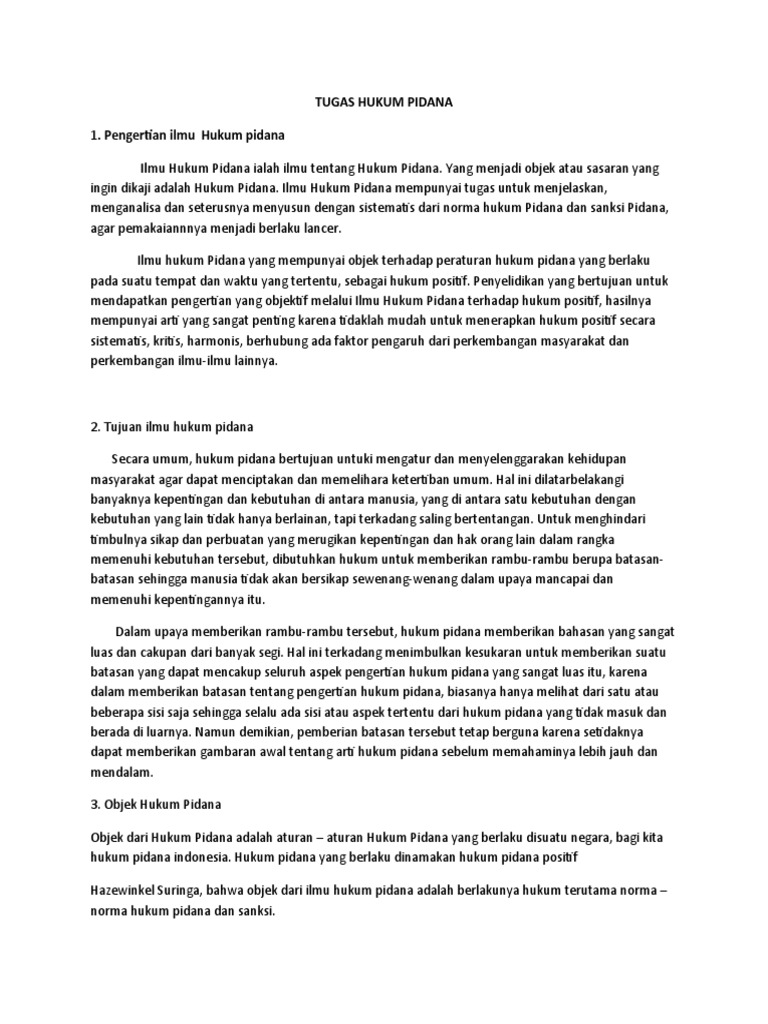 Hukum Pidana, Pengertian, Tujuan Dan Objek | PDF
