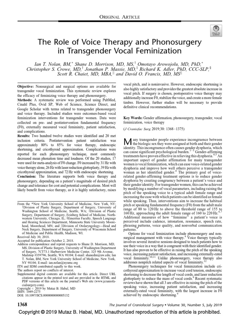 The Role of Voice Therapy and Phonosurgery in Transgender | PDF | Human ...