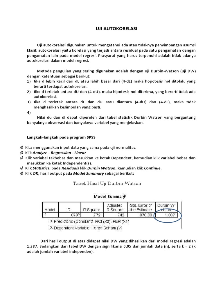 Uji Autokorelasi dengan Durbin-Watson | PDF