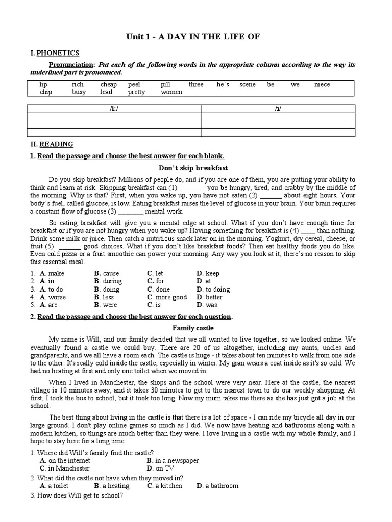 Bản sao của E10 - U1 - PRACTICE EXERCISE | PDF | Food And Drink