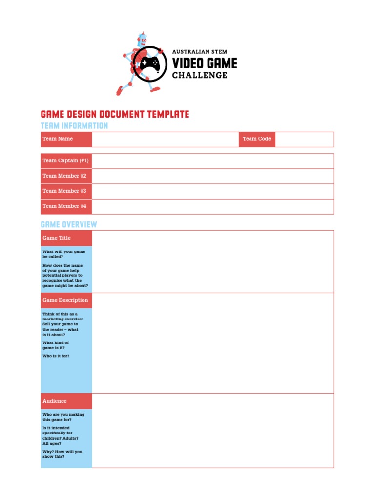 Game Design Document Template: Team Information | PDF | System | Computing