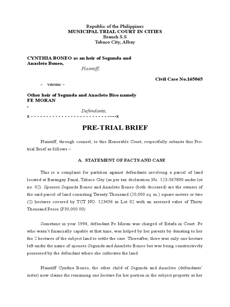 Pre-Trial Brief: Municipal Trial Court in Cities | PDF | Separation Of ...