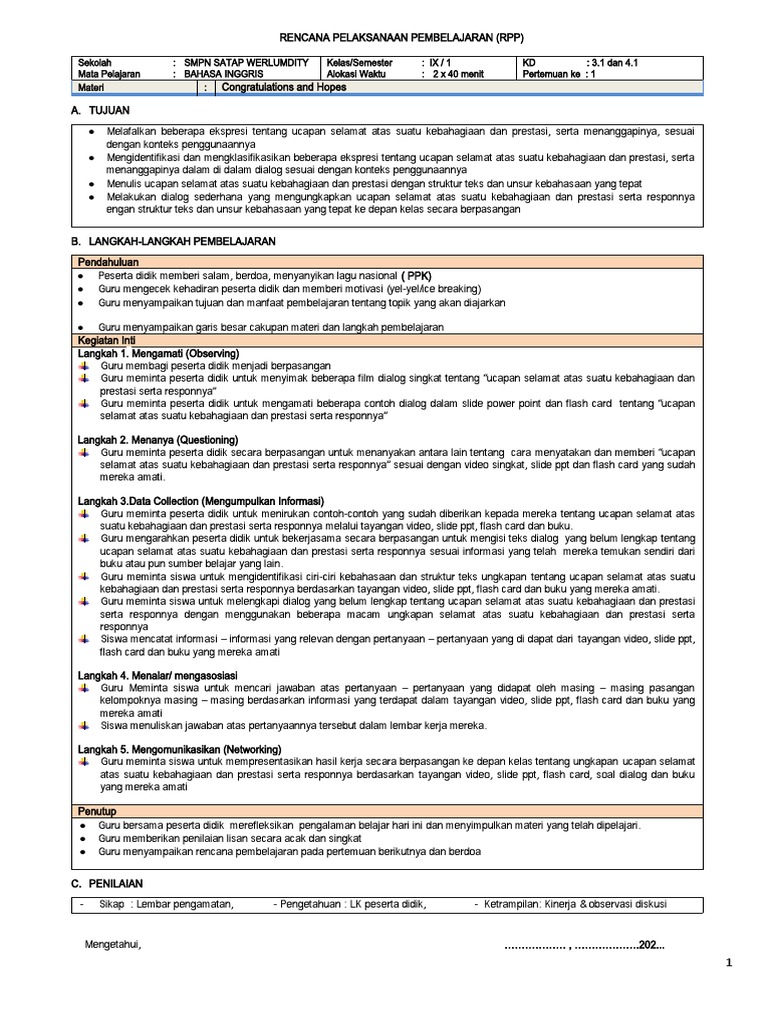 RPP BING 9 SEM 1 Dan 2, REV 2020 | PDF | Kesehatan Holistik