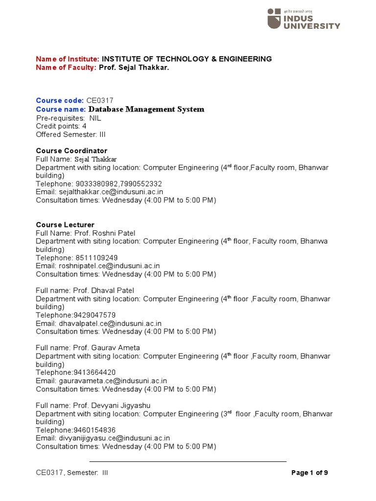 DBMS Course Plan | PDF | Databases | Database Transaction