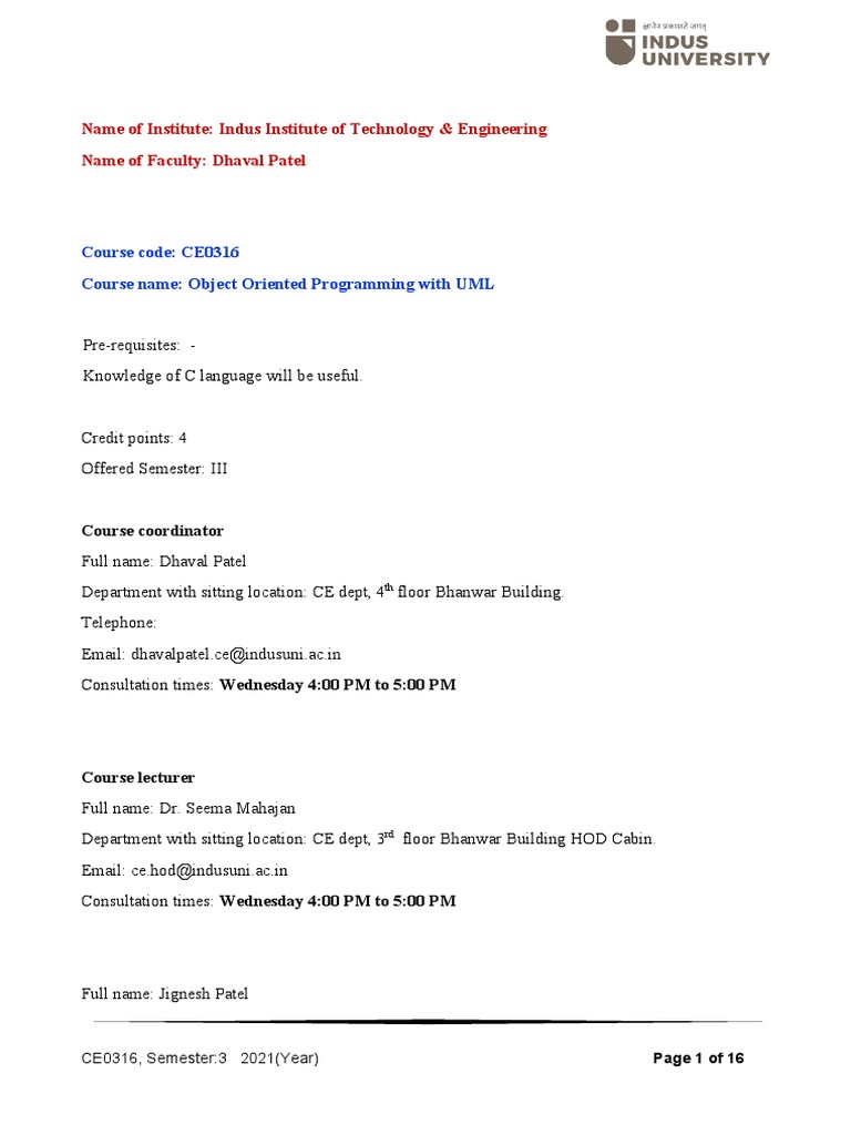 OOCP Course Plan | PDF | C++ | Class (Computer Programming)