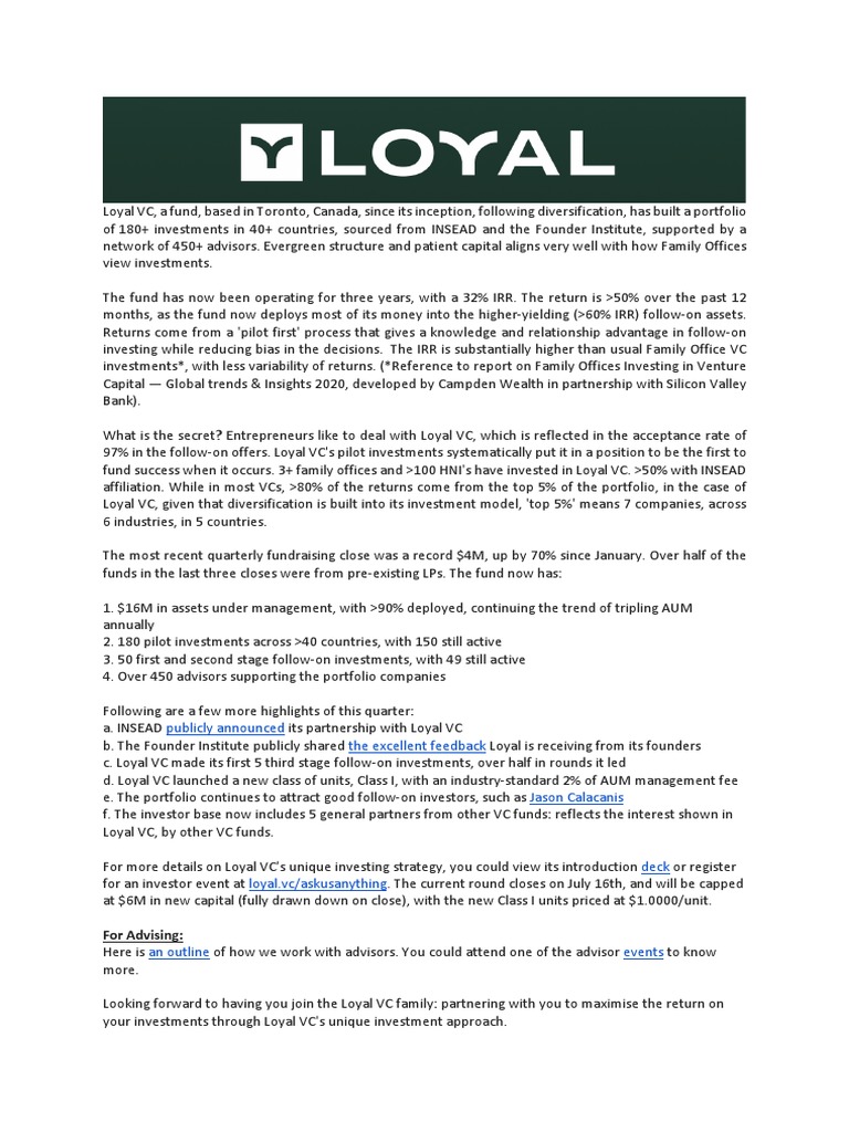 Loyal VC - Brief and Invite Details | PDF | Venture Capital | Corporate ...