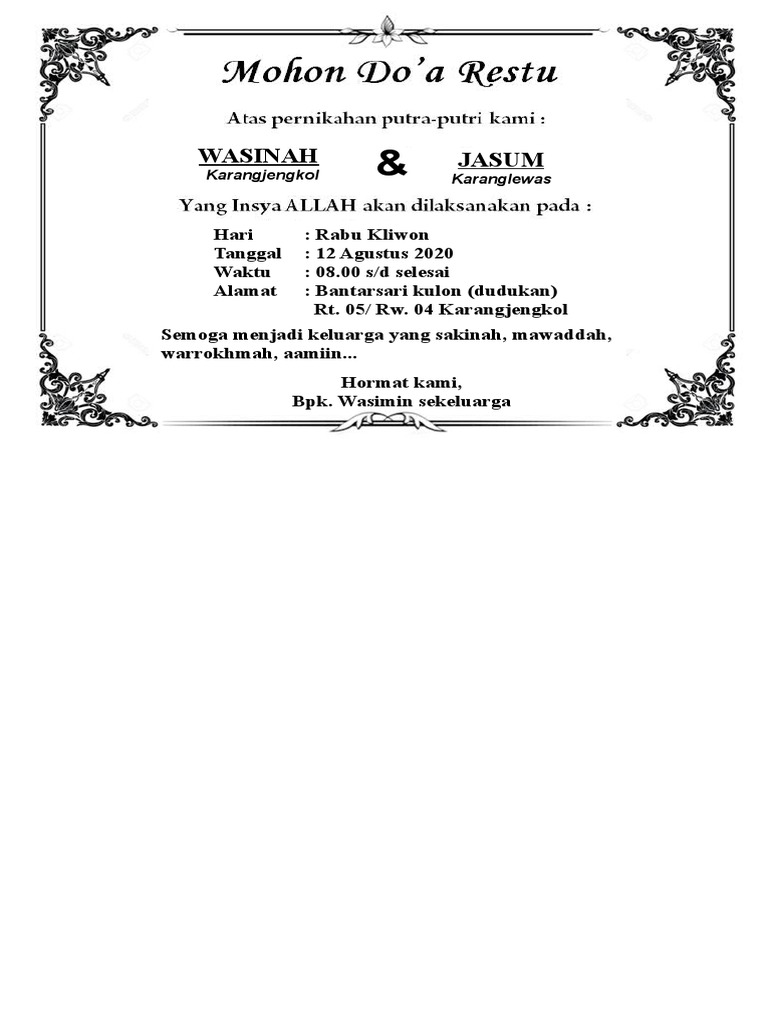 Undangan Sorogan Pernikahan Wasinah | PDF