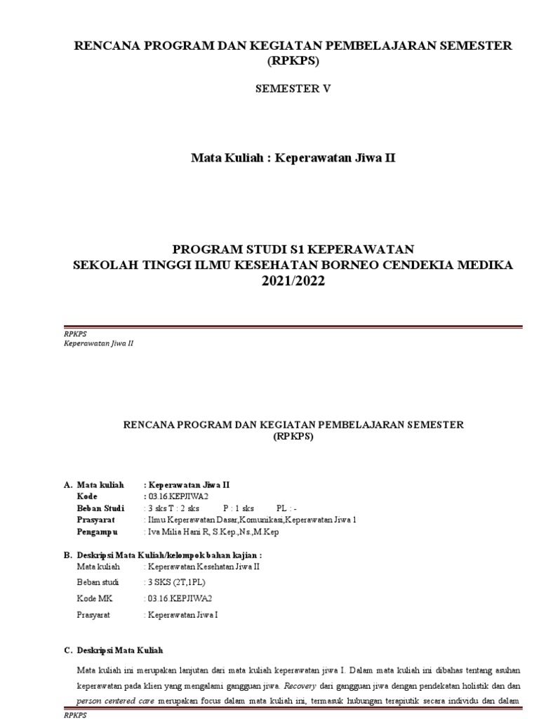 RPS Keperawatan Jiwa II | PDF