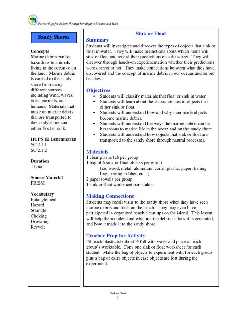 Sandy Shores: Sink or Float | PDF | Debris | Oceans