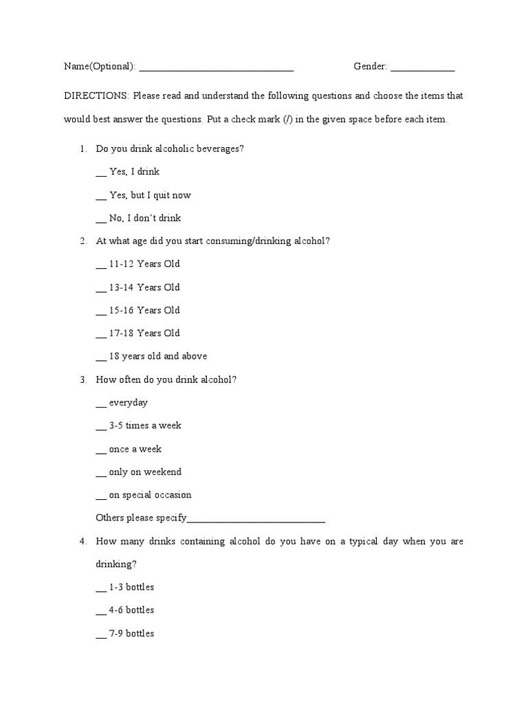DESCRIPTIVE RESEARCH (Questionnaire) | PDF | Alcoholic Drinks | Food ...