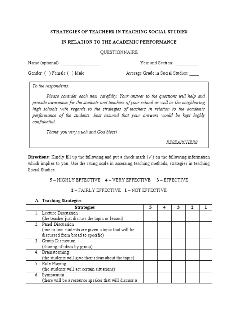 Academic Performance Research Questionna | PDF | Teachers | Teaching Method
