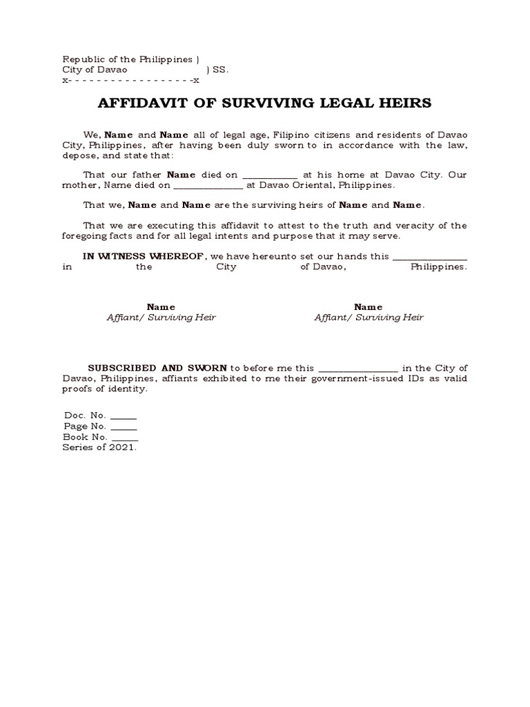 Aff of Surviving Legal Heirs | PDF