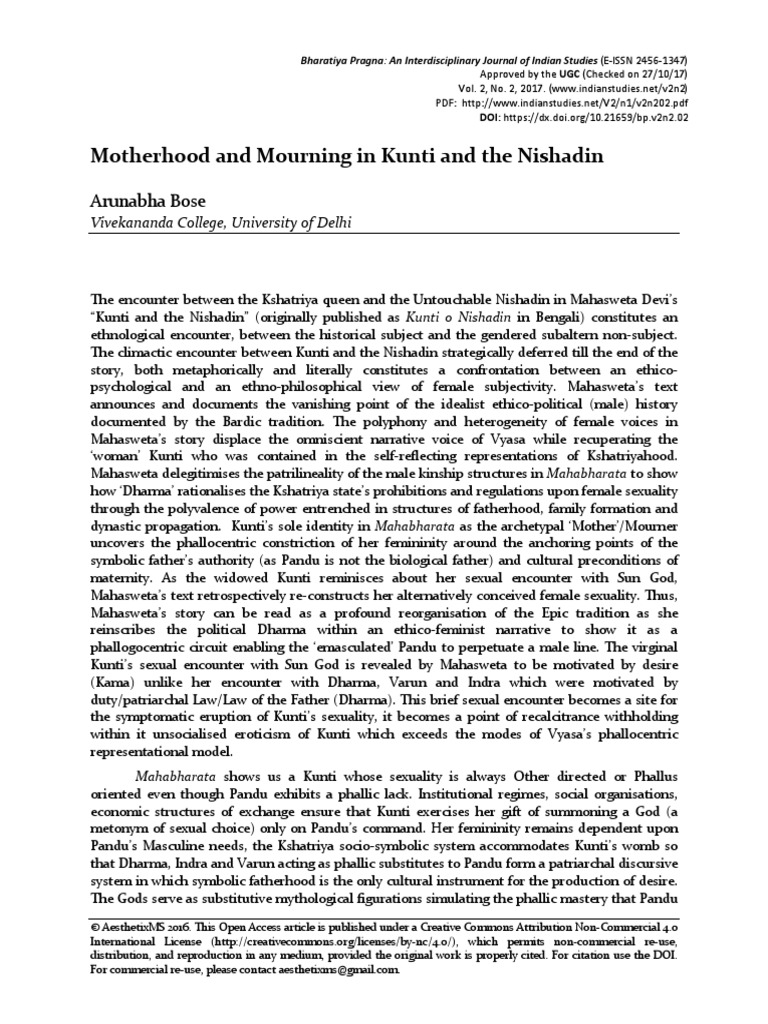 Motherhood and Mourning in Kunti and The Nishadin: Arunabha Bose | PDF | Mother | Mahabharata