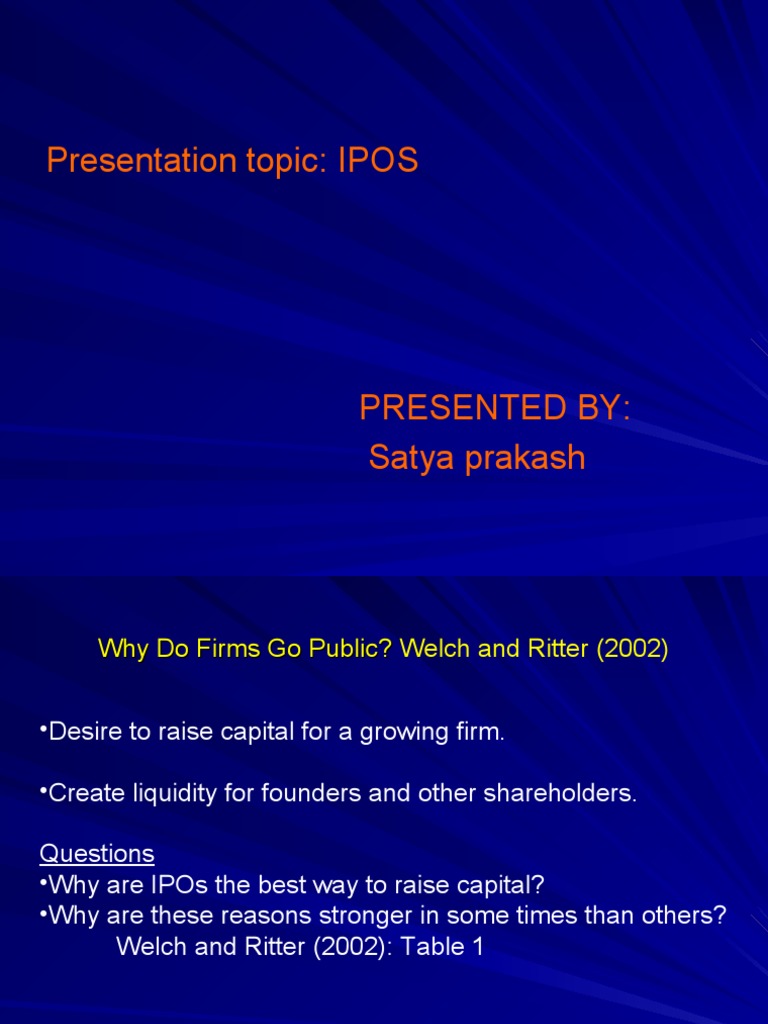 Presentation Topic: IPOS | PDF | Initial Public Offering | Corporate ...