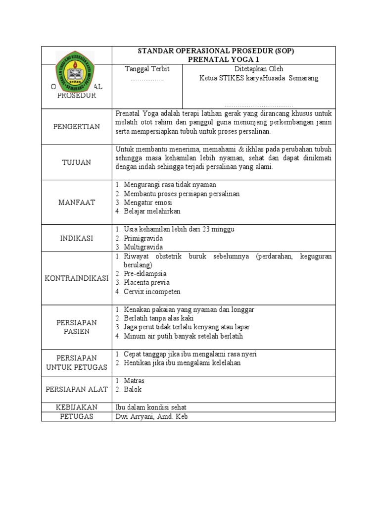 Sop Prenatal Yoga 1 | PDF | Pengembangan Diri | Gaya Hidup