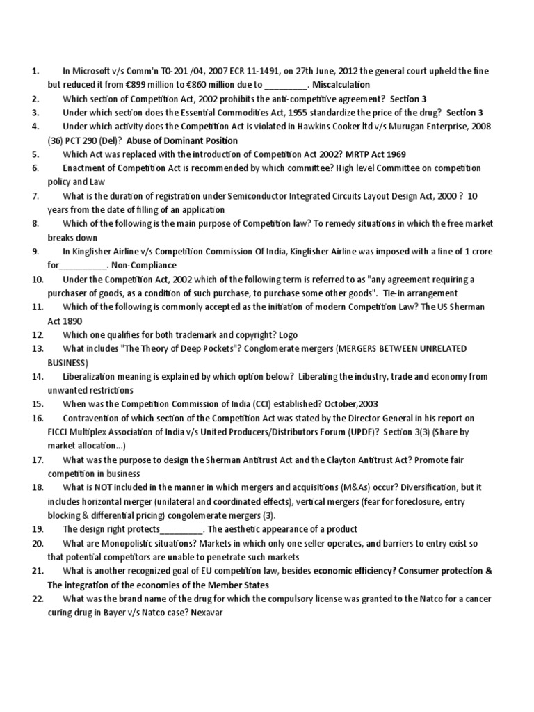 Question - Answer On Ipr and Competition Law | PDF | Intellectual ...