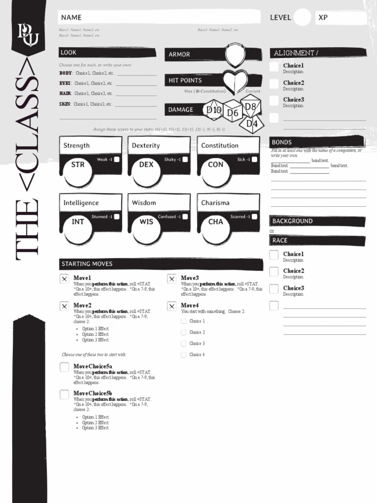Dungeon World Playbook Template V2 Pdf Role Playing Games 