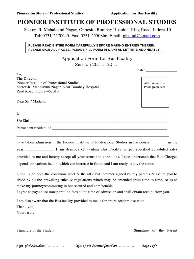 Pioneer Institute of Professional Studies: Application Form For Bus ...