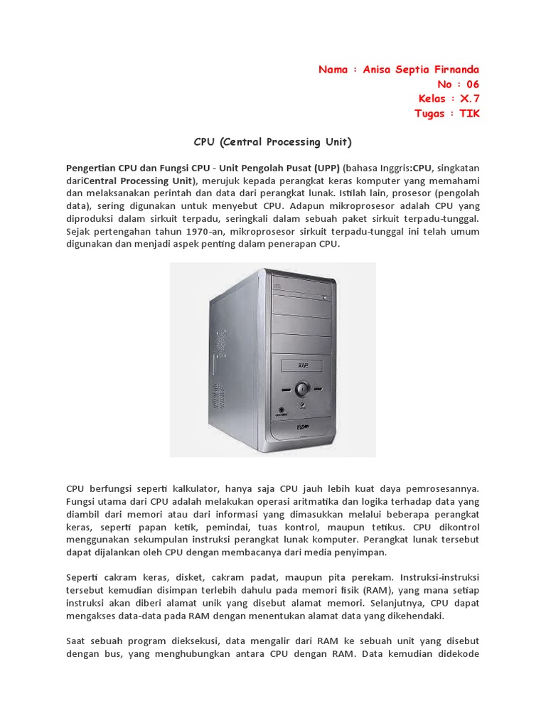 CPU (Central Processing Unit) Pengertian CPU Dan Fungsi CPU - Unit ...