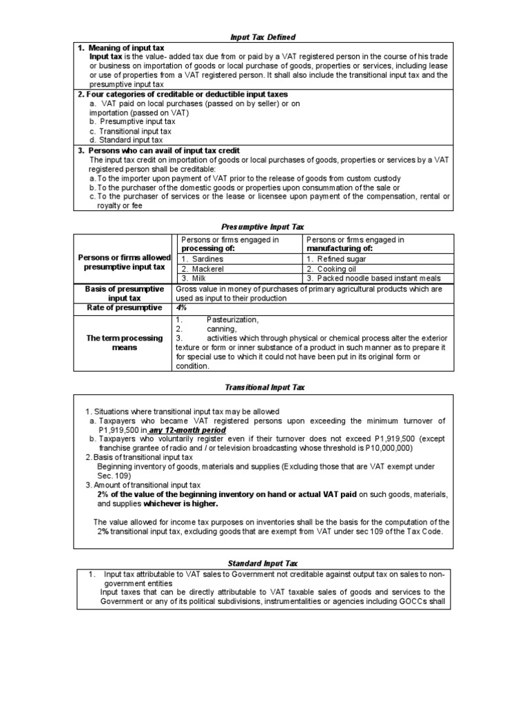 Input Taxes Summary | PDF | Value Added Tax | Taxes