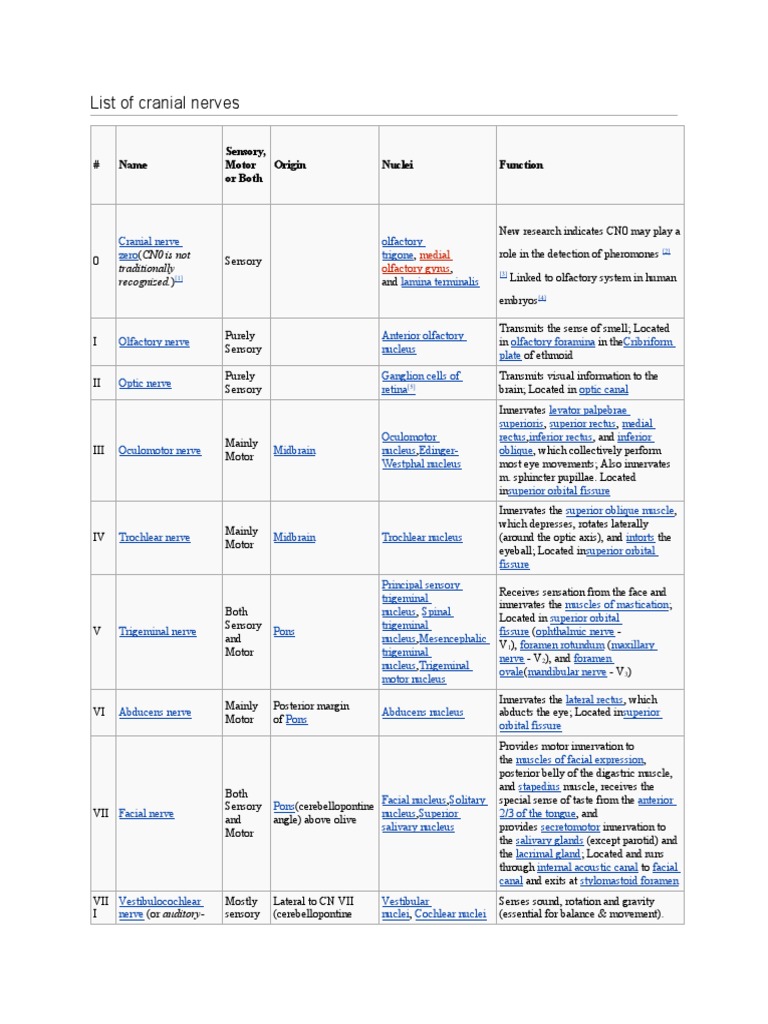 Cranial Nerves And Functions Chart