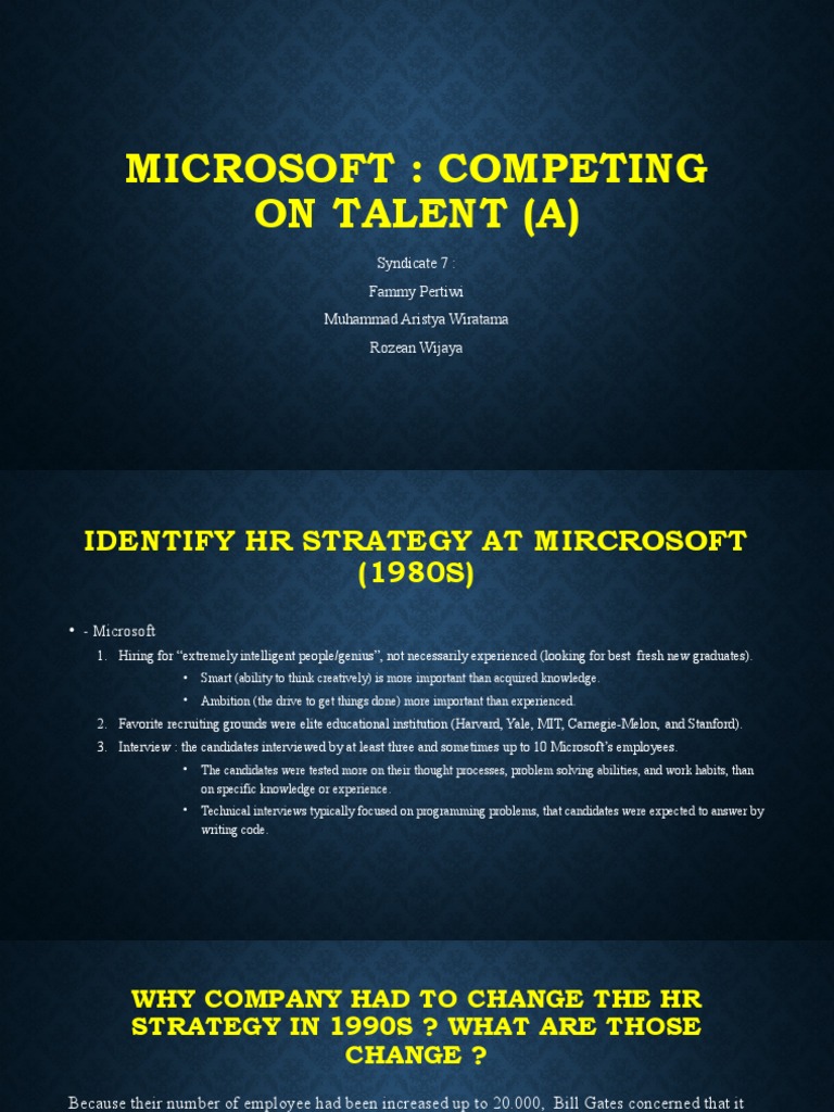 Syndicate 7 Microsoft Competing On Talent A | PDF | Recruitment | Microsoft