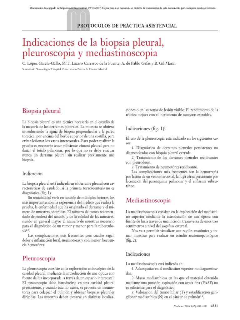 15.051 Indicaciones de La Biopsia Pleural, Pleuroscopia y Mediastinos ...