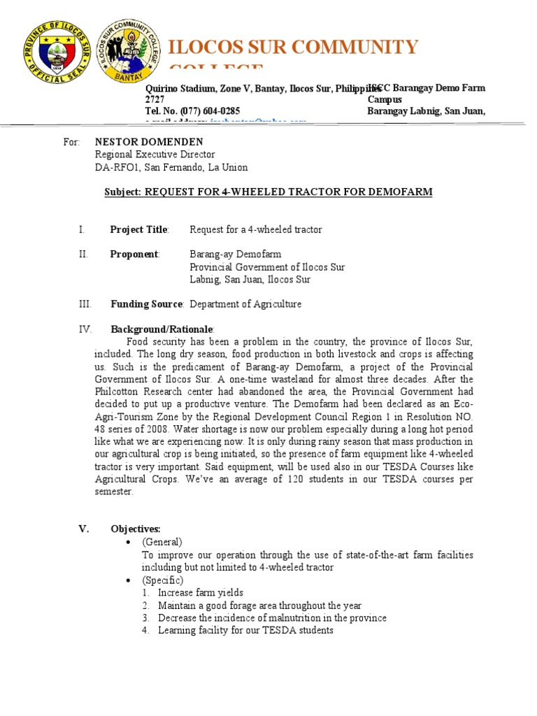 Letter Request 4-Wheeled Tractor and Goat To Da | PDF | Agriculture ...