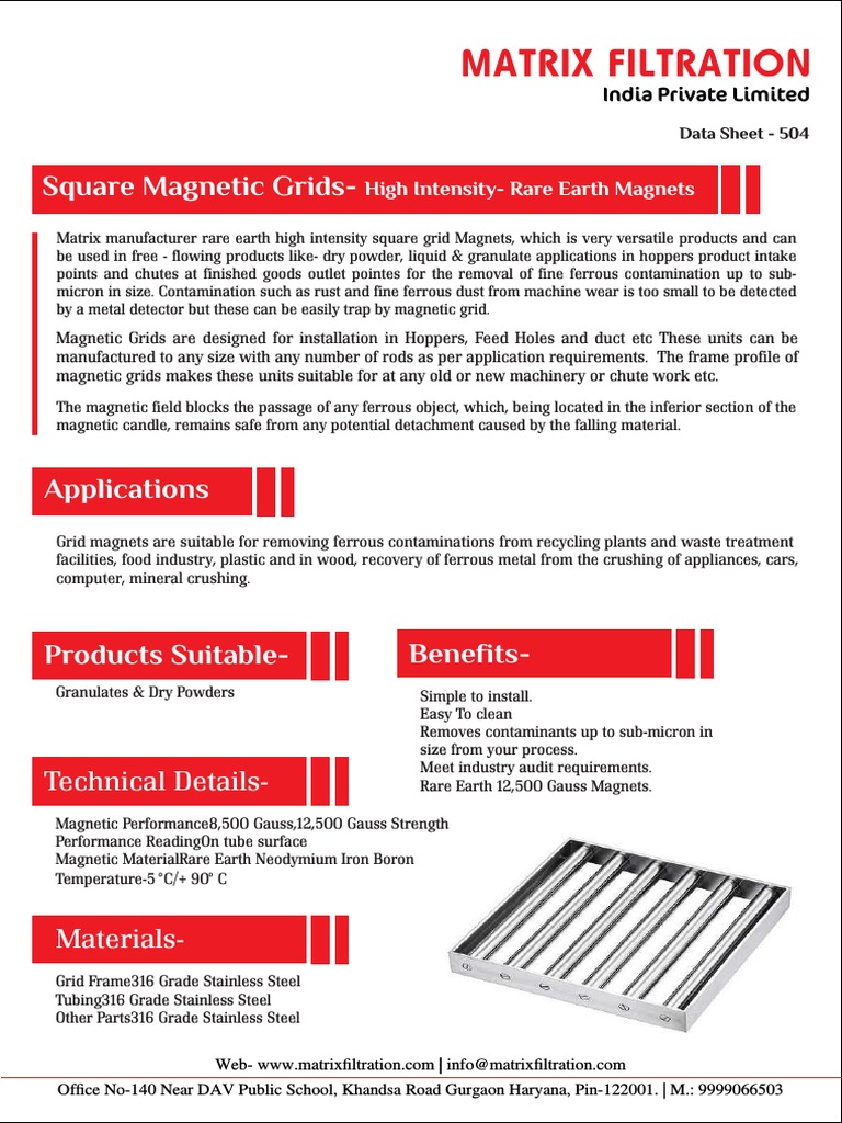 Matrix - Data Sheet - Square Magnetic Grid | PDF | Sheet Metal | Magnet