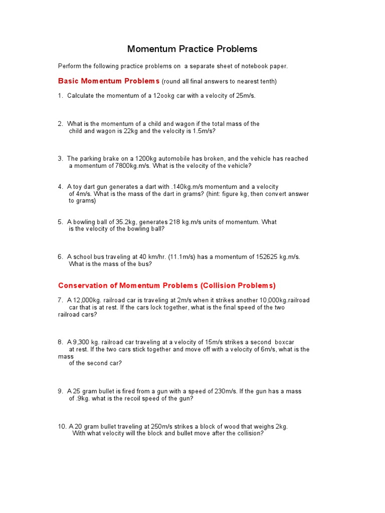 Momentum Practice Problems | PDF