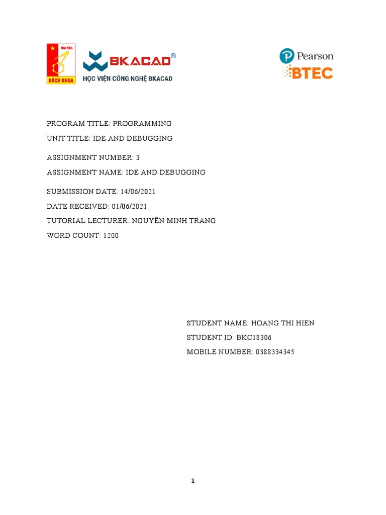 Programming Assignment 3 Bkc18306 Pdf Integrated Development Environment Software 