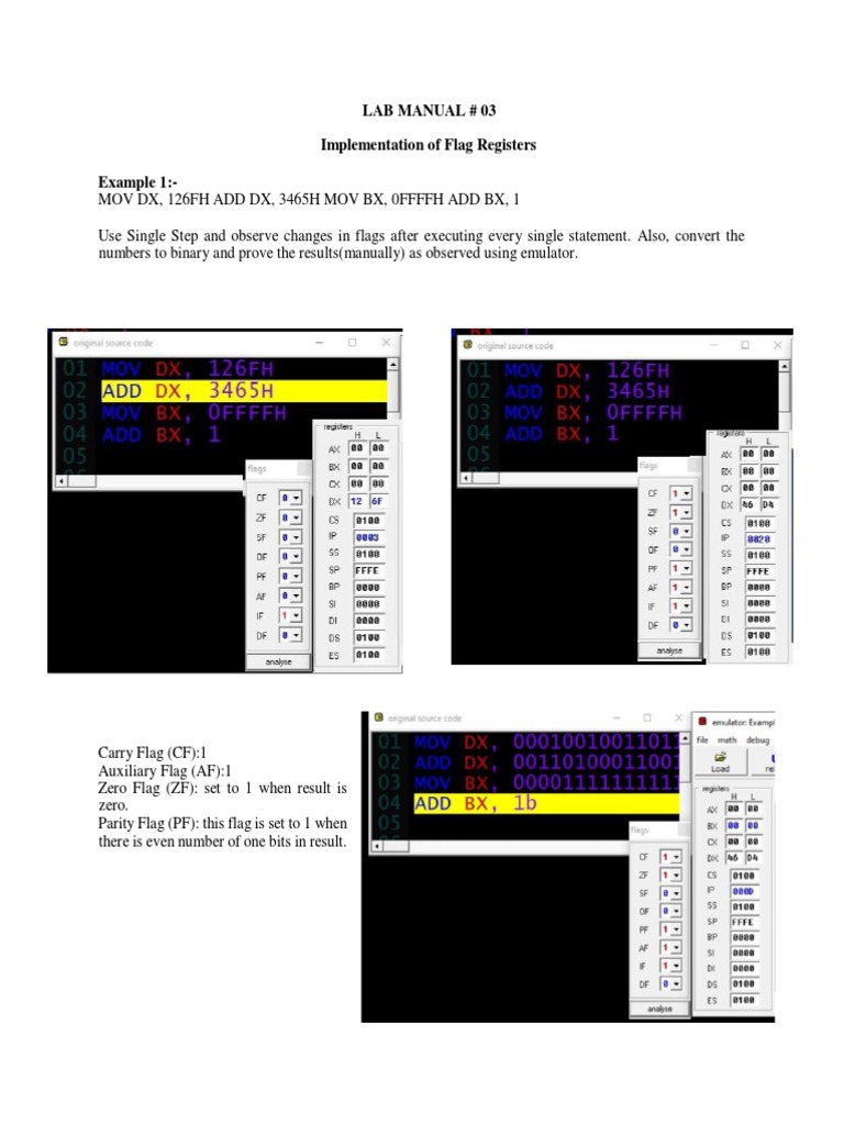 Lab Manual # 03 Implementation of Flag Registers Example 1 | Download ...