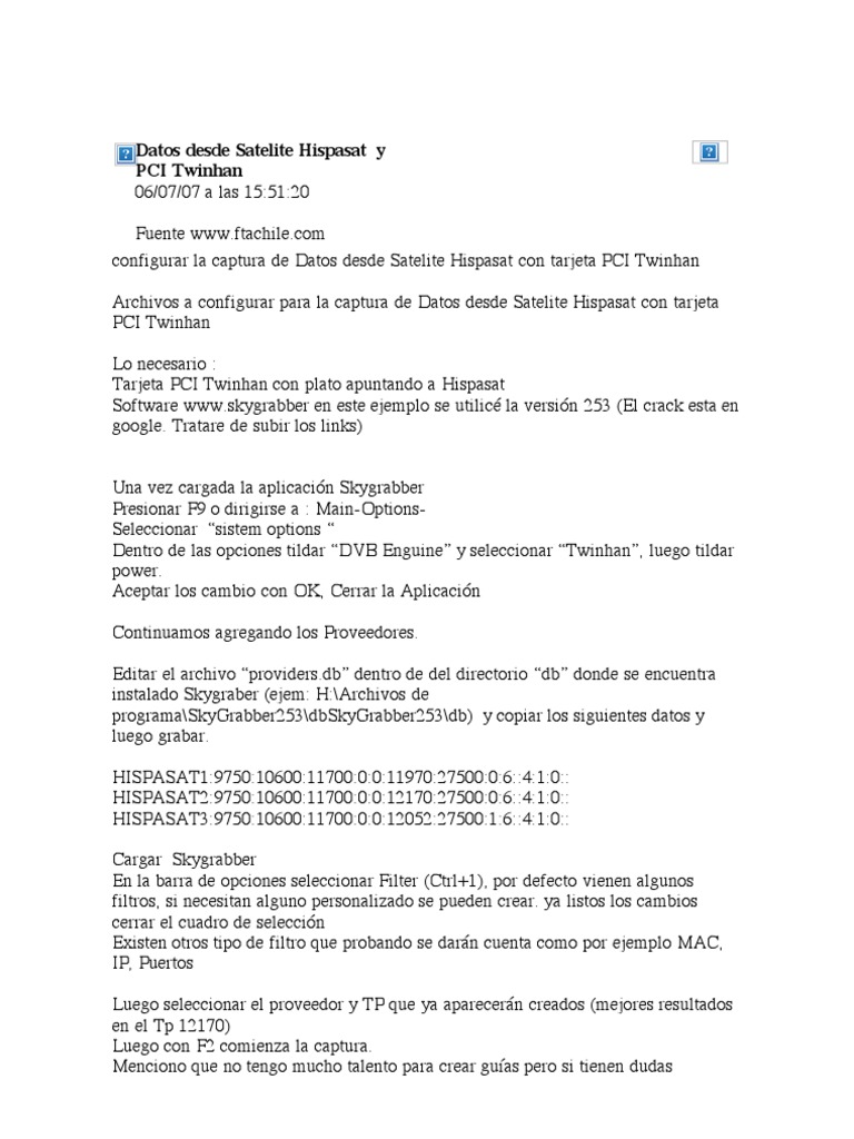 Configurar La Captura de Datos Desde Satelite Hispasat Con Tarjeta PCI ...
