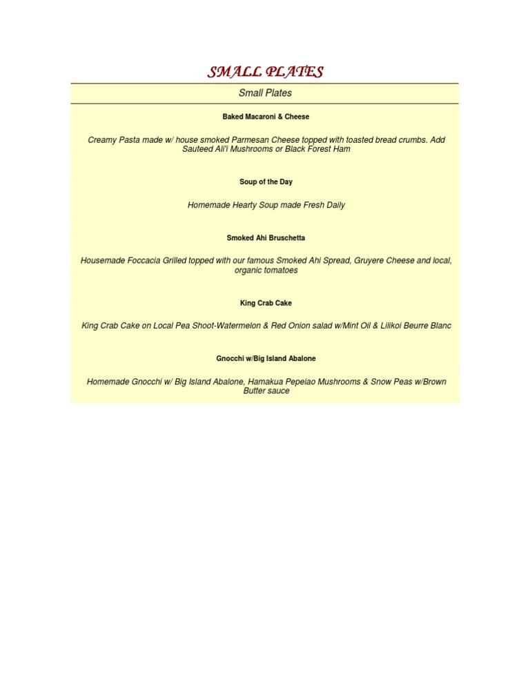 Delicious Small Plates Menu Options | PDF