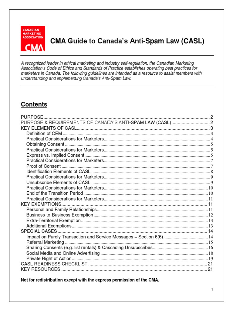 Cma Guide Casl | PDF | Consent | Regulatory Compliance
