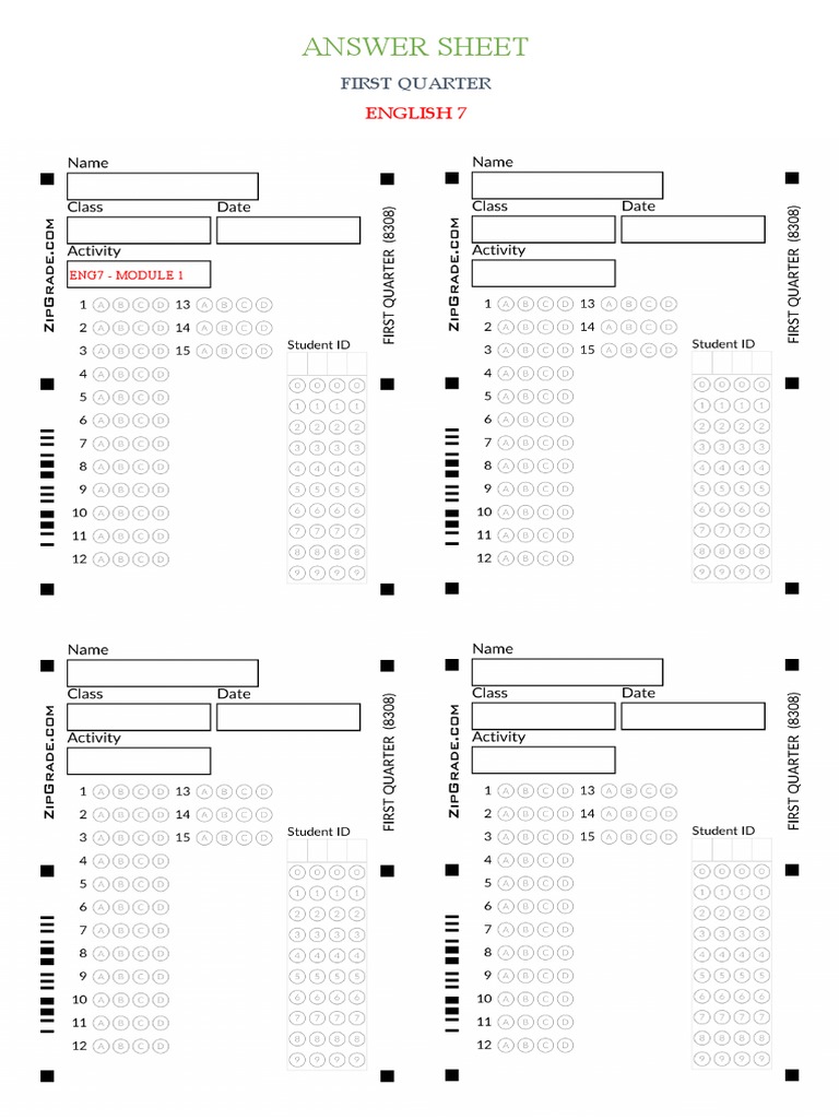 Answer Sheet - Zip Grade | PDF