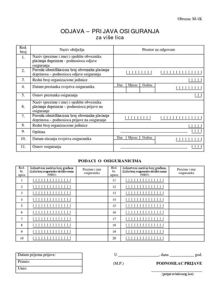 Odjava - Prijava Osiguranja Za Vise Lica | PDF