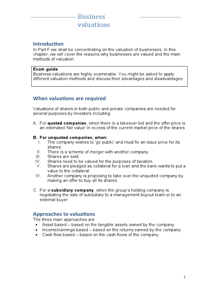 Business Valuations: Exam Guide | PDF | Valuation (Finance) | Book Value
