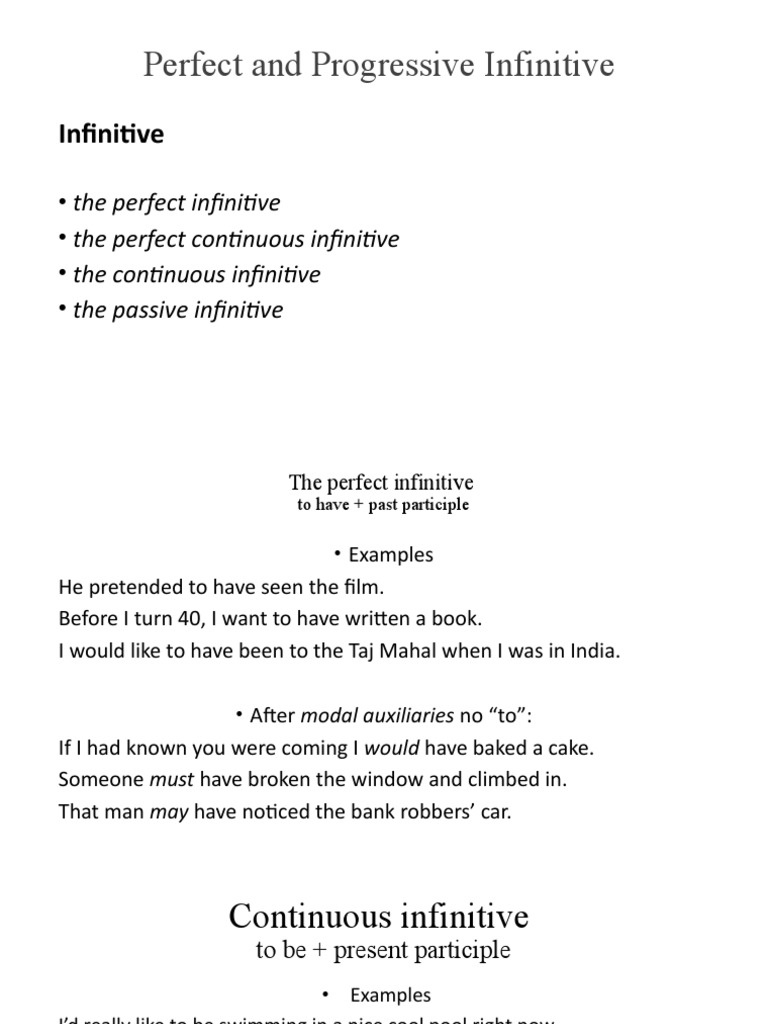 Perfect and Progressive Infinitive | PDF