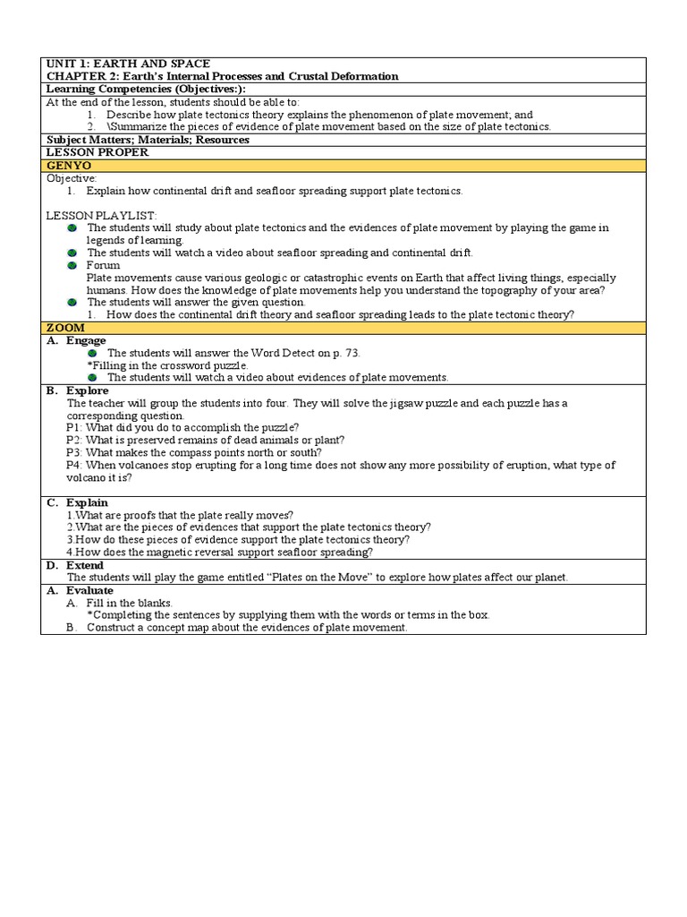 Unit 1: Earth and Space CHAPTER 2: Earth's Internal Processes and ...