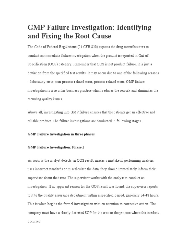 Three Phases of GMP Failure Investigation: Identifying the Root Cause ...