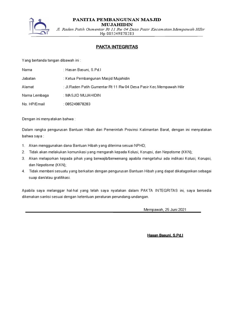 Format Fakta Integritas | PDF