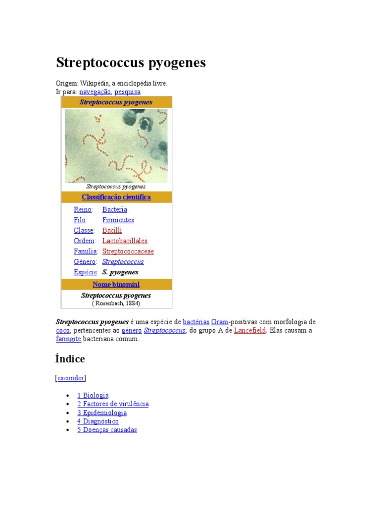 Streptococcus Pyogenes | PDF | Estreptococos | Especialidades médicas