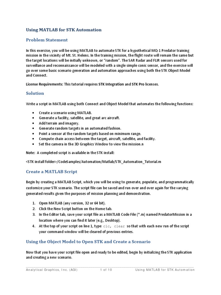 Problem Statement: Using MATLAB For STK Automation | PDF | Scripting ...