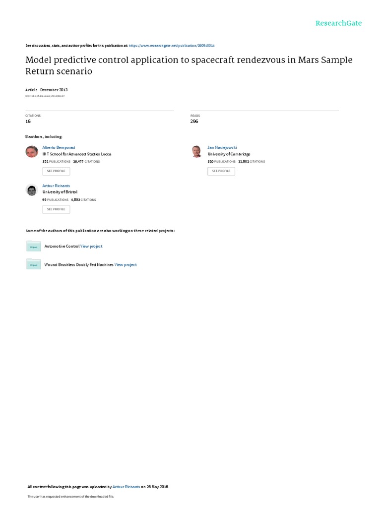Model Predictive Control Application To Spacecraft Pdf Attitude Control Mathematical