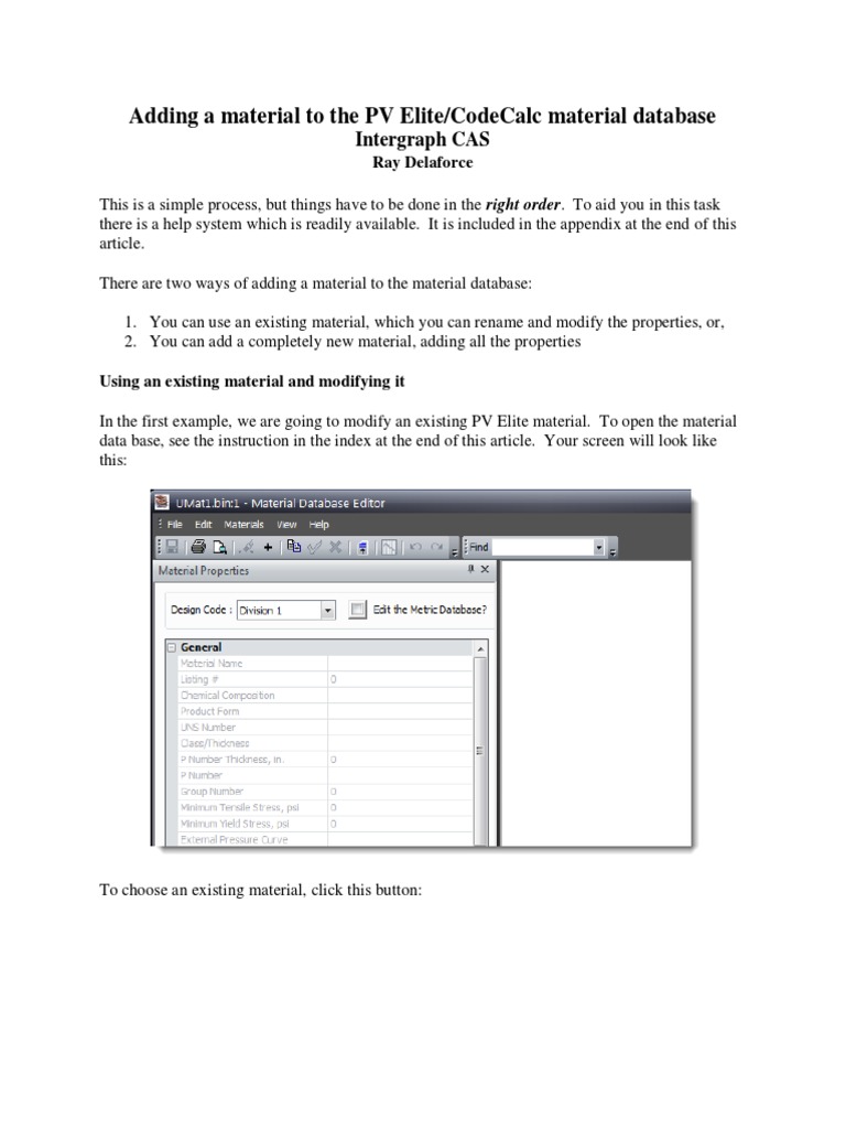 Adding or Modifying Materials in PV Elite or CodeCalc | PDF | Database ...