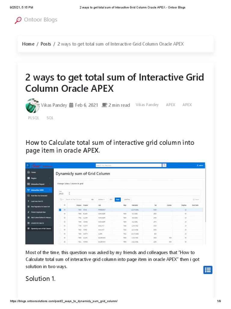 2 Ways To Get Total Sum of Interactive Grid Column Oracle APEX - Ontoor Blogs | PDF | Pl/Sql ...
