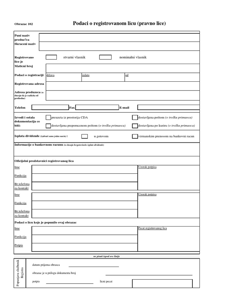 Obrazac 102 | PDF