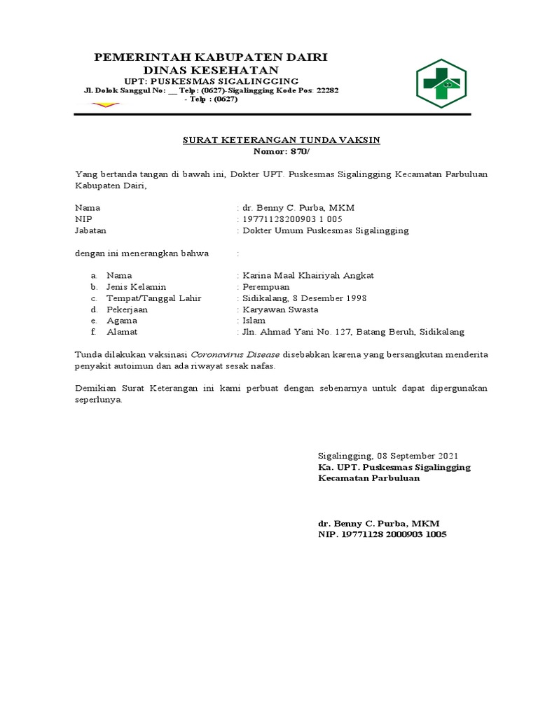 Surat Keterangan Tunda Vaksin | PDF