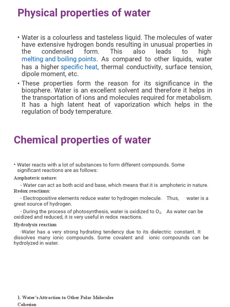 Physical Properties of Water: Melting and Boiling Points Specific Heat ...